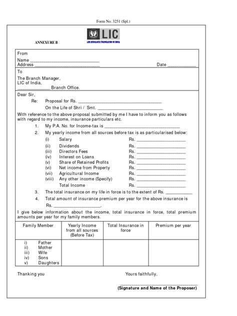 Annexure B Signature And Name Of The Proposer Pdf