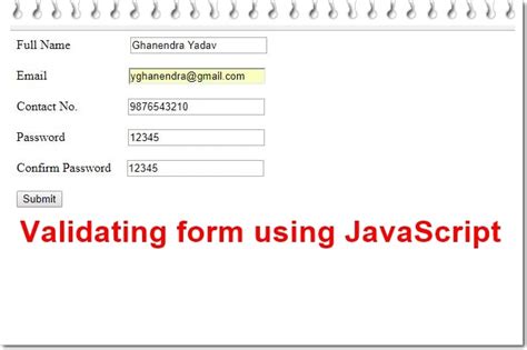 Form Validation Using Html And Javascript Images