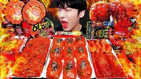 Asmr Mukbang 직접 만든 불닭 버섯 불닭쌈 소세지 먹방 And 레시피 Fried Chicken And Fire