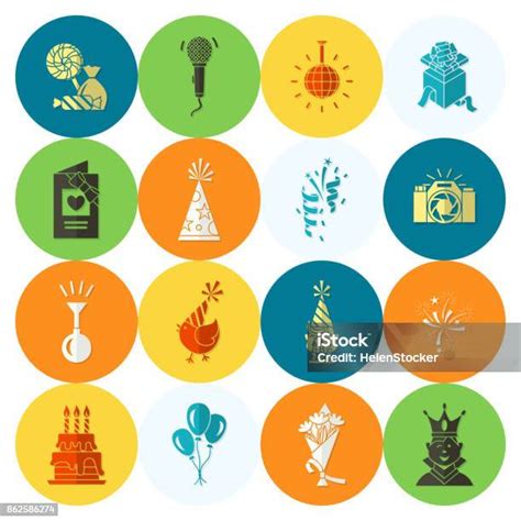 生日快樂圖示設置向量圖形及更多一件蛋糕圖片 一件蛋糕 事件 互聯網 Istock
