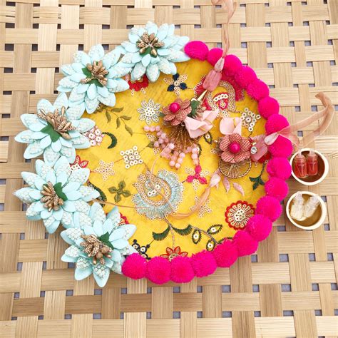 Flower Design Bhaiya Bhabhi Rakhi And Puja Thali Combo Buy Online