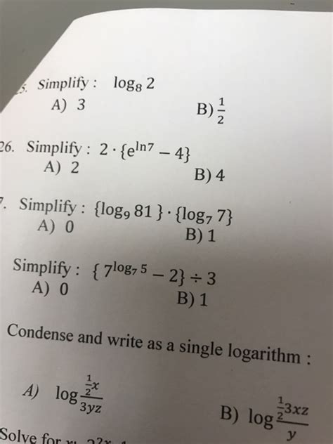 Solved Simplify Log8 2 3 12 Simplify 2 E1n 7 4