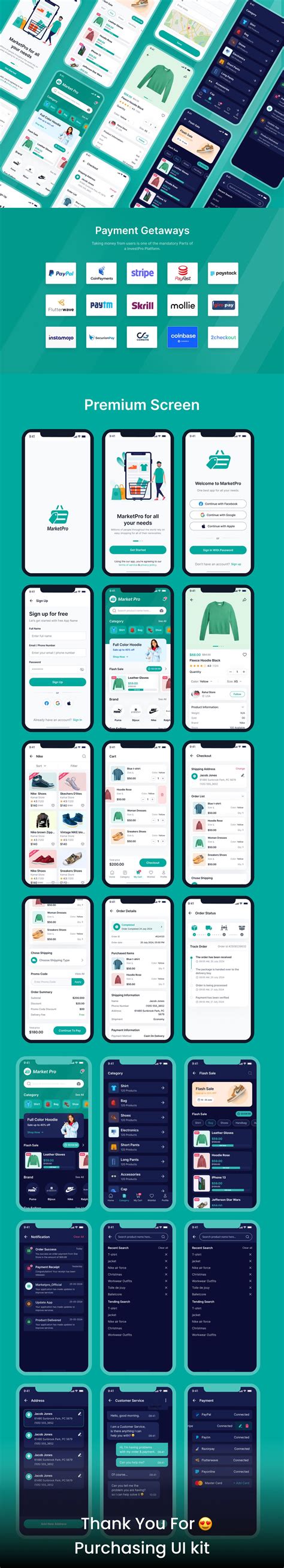 marketpro e commerce flutter app ui kit android ios mobile app