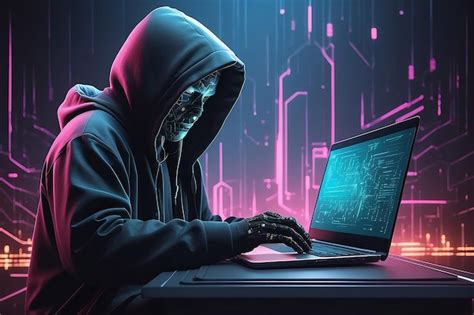 Premium Photo Hacker In A Hood Using A Laptop Coding And Data On A