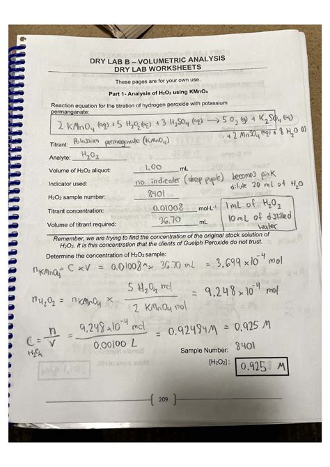 Dry Lab B Volumetric Analysis Calculations Chem Studocu