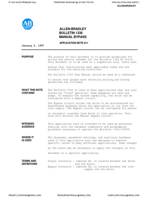 Ab Bulletin 1336 Manual Bypass Application Note 11 Pdf Switch