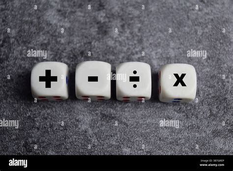 Basic Mathematical Operation Symbols Plus Minus Multiply And Divide Symbols On Wooden Cubes