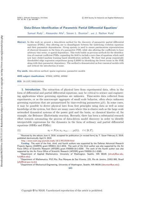 Pdf Data Driven Identification Of Parametric Partial Differential