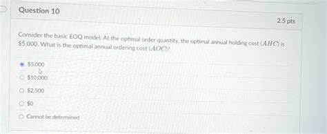Solved Question 102 5 ﻿ptsconsider The Basic Eoq Model At
