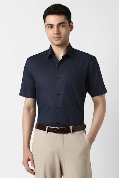 Buy Men Navy Regular Fit Half Sleeves Formal Shirt Online 40093992