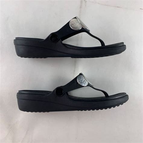 Crocs Crocs Black Silver Sanrah Medallion Thong Wedge Sandal W7 Grailed