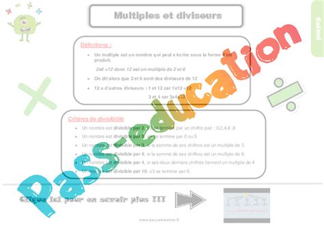 Multiples et les diviseurs au Cm2 Leçon trace écrite Cycle 3 PDF