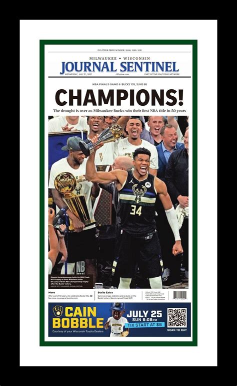Milwaukee Bucks NBA Championship Milwaukee Journal Sentinel Champions Double