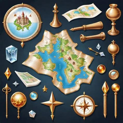 Magical Artifacts Map Vector Set White Background Isolated Premium Ai