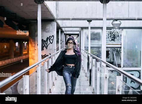 Latina Girl With Long Hair Glasses Brunette Fur Jacket Ripped Jeans