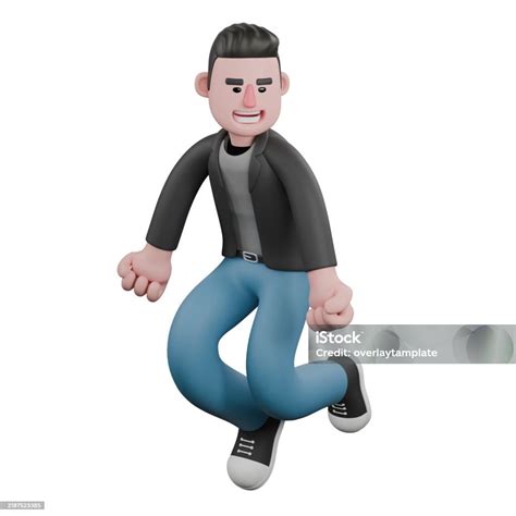 3d 시나리오 작가 캐릭터입니다 남성 시나리오 작가가 흥분한 표정으로 두 주먹을 옆구리에 쥔 채 펄쩍펄쩍 뛴다 아티스틱 일러스트레이션 3차원 형태에 대한 스톡 사진 및 기타