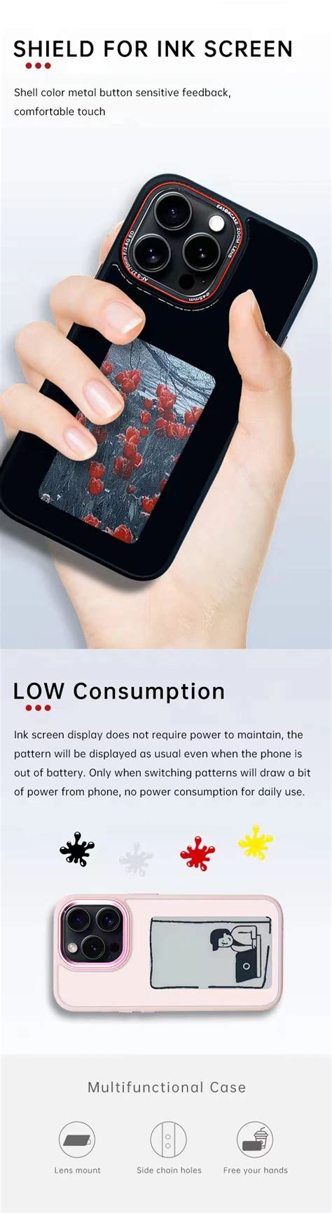 Nfc Smart Color E Ink Display Phone Case Shockproof Nfc App Refresh Phone Case For Fundas
