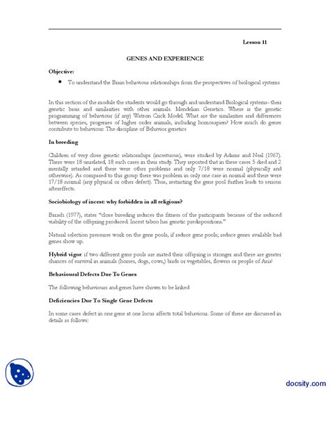 Genes And Experience 4 Neurological Basics Of Behaviour Handouts Docsity