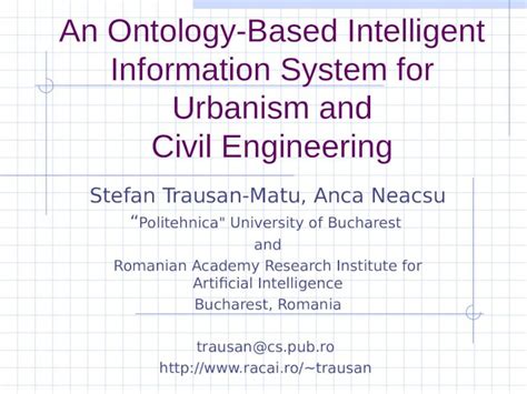 Ppt An Ontology Based Intelligent Information System For Urbanism And Civil Engineering Stefan