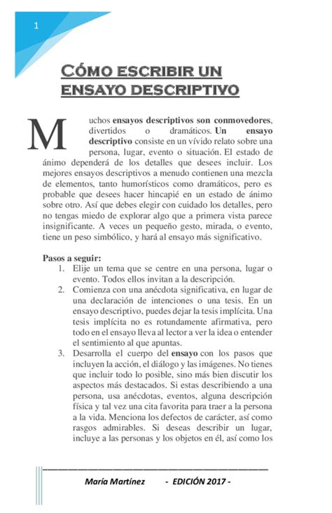 Ensayo Descriptivo Características Ejemplos Y Consejos