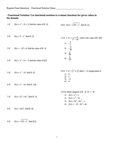 Functional Notation Worksheet Printable Pdf Download