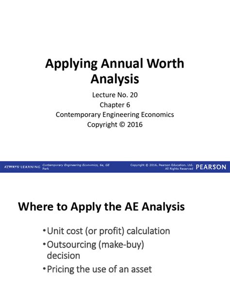 20 Lecture No Applying Annaul Worth Pdf Economics Cost