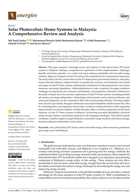 Pdf Solar Photovoltaic Home Systems In Malaysia A Comprehensive