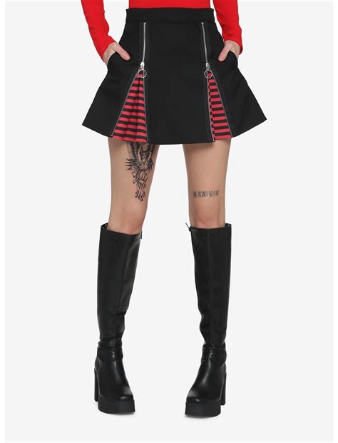 Black And Red Stripe Zipper Insert Skirt Hot Topic