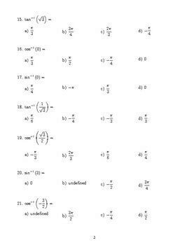 Precalculus Inverse Trigonometry Multiple Choice Questions Key In