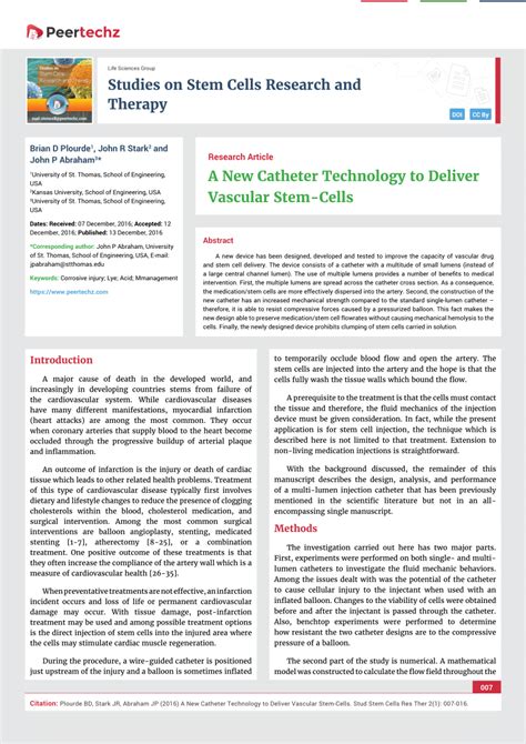 Pdf A New Catheter Technology To Deliver Vascular Stem Cells