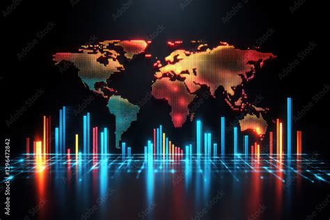 Global Data Visualization With Bar Graph And World Map Background Stock Illustration Adobe Stock