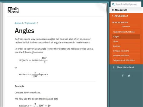 Math Planet Algebra 2 Angles Ebook For 9th 10th Grade Lesson Planet