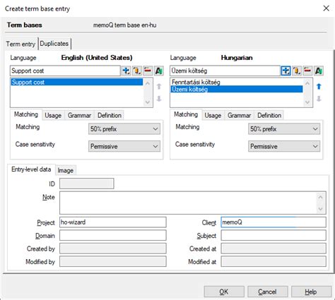 Create Term Base Entry