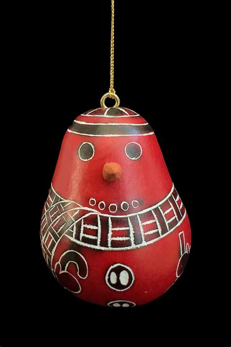 Snowman Gourd Ornament Red Small