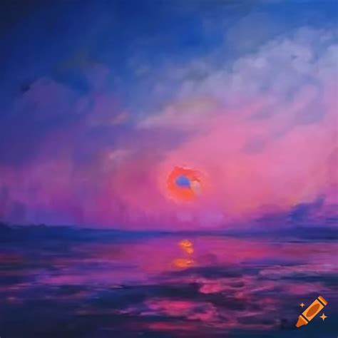 Pink Sky Landscape Painting By Monet On Craiyon