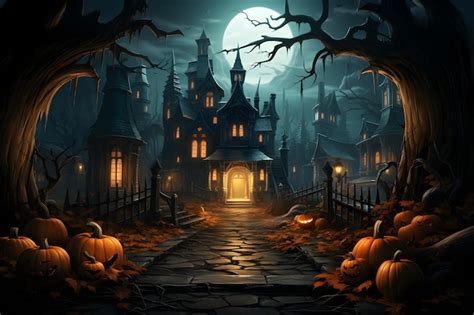 Счастливый хэллоуин ночь луна замок иллюстрация Бесплатно Фото