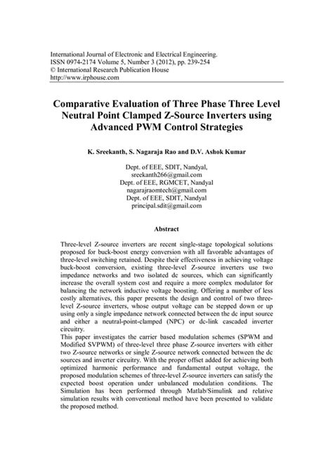 Comparative Evaluation Of Three Phase Three Level Neutral Point Clamped