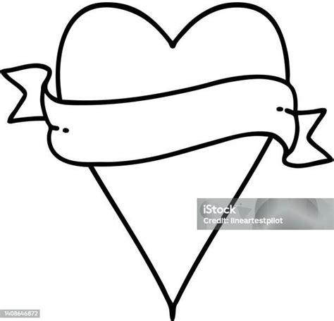 하트와 배너의 검은 선 문신 검은색에 대한 스톡 벡터 아트 및 기타 이미지 검은색 낮 로맨스 Istock