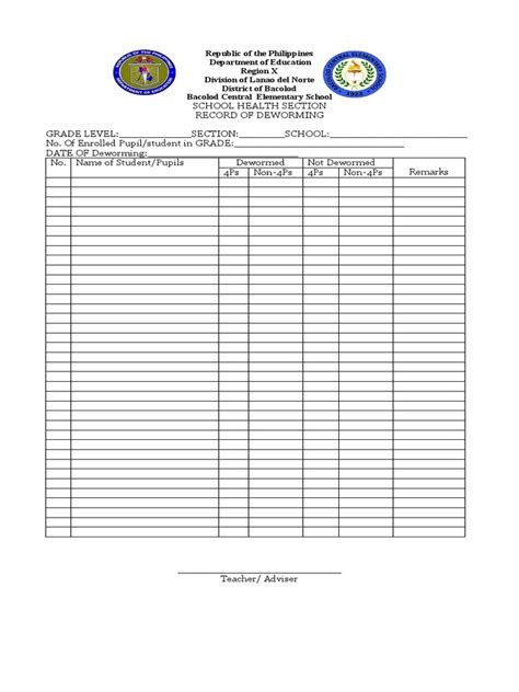 Grade Level Deworming Template Pdf