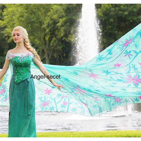 Cl18 Adult Frozen Fever Queen Elsa Cosplay Costume Dress