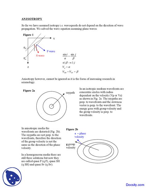 Anisotropy Two Seismology Lecture Notes Docsity