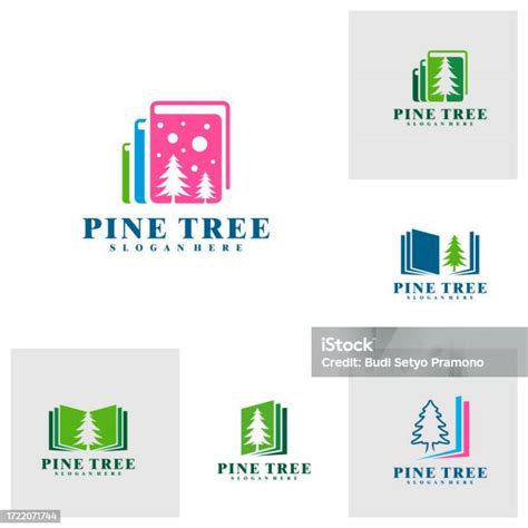 Set Pohon Pinus Dengan Vektor Desain Simbol Buku Template Konsep Simbol