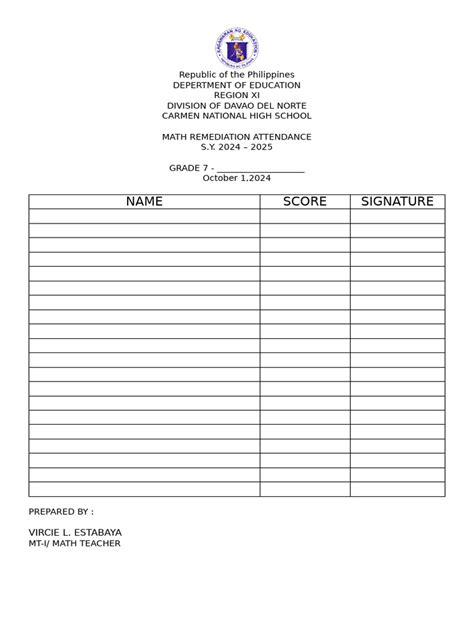 Attendance Remedial Pdf