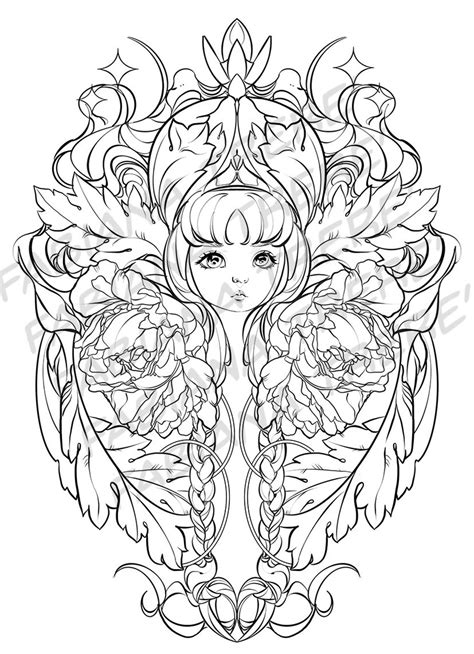 Fantasy Goddess Line Art Digital Stamp Adult Coloring Page Etsy