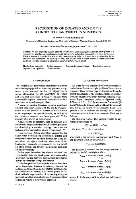 Pdf Recognition Of Isolated And Simply Connected Handwritten Numerals