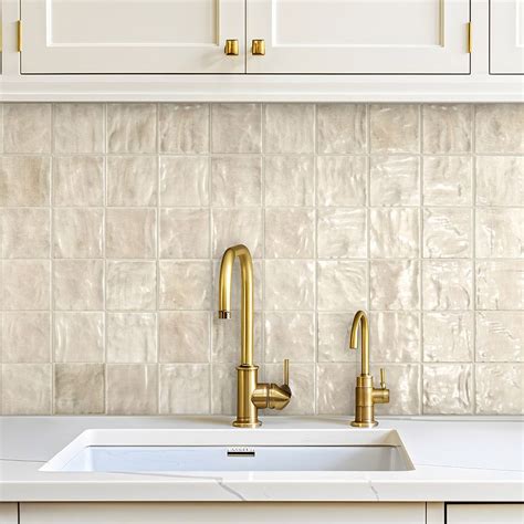 Marrakesh Beige 120x120 Zellige Gloss Square Tile Kitchen Splashback