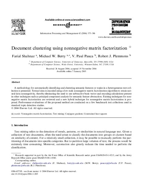Pdf Document Clustering Using Nonnegative Matrix Factorization