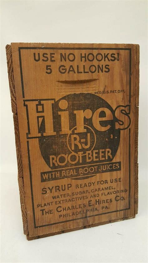 Antique 1930s Hires R J Root Beer Syrup Can Label Wood Box 5 Gallons 15
