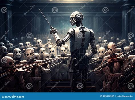 Robot Conductor Leads A Robotic Orchestra Ai Generated Stock