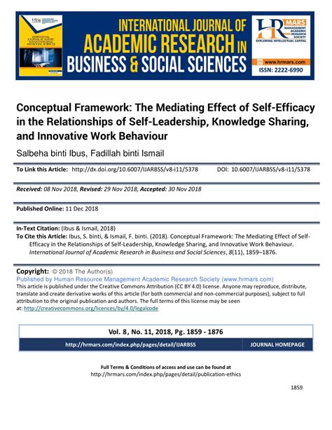 Pdf Conceptual Framework The Mediating Effect Of Self Efficacy In The Relationships Of Self